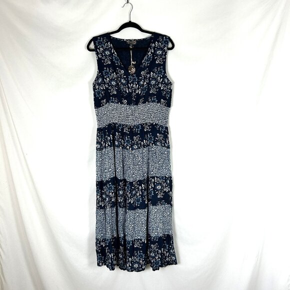 J Gee | Dresses | J Gee Maxi Dress Tiered Floral Blue White L Nwt ...